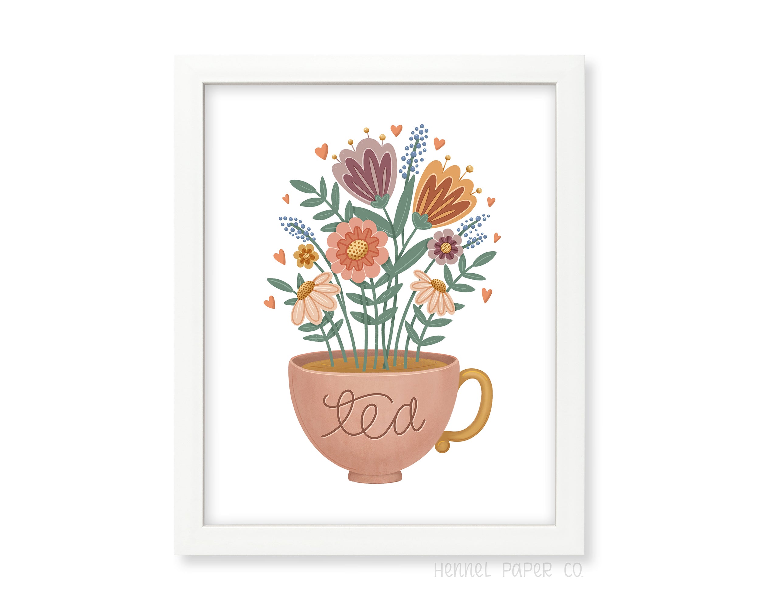 Tea and Flowers Wall Art Print: Gift For Tea Lovers – Hennel Paper Co.