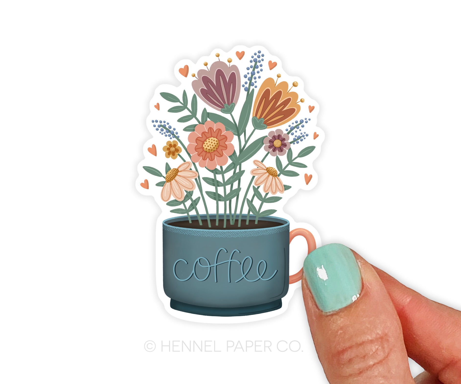 Coffee with Flowers Waterproof Vinyl Sticker – Hennel Paper Co.